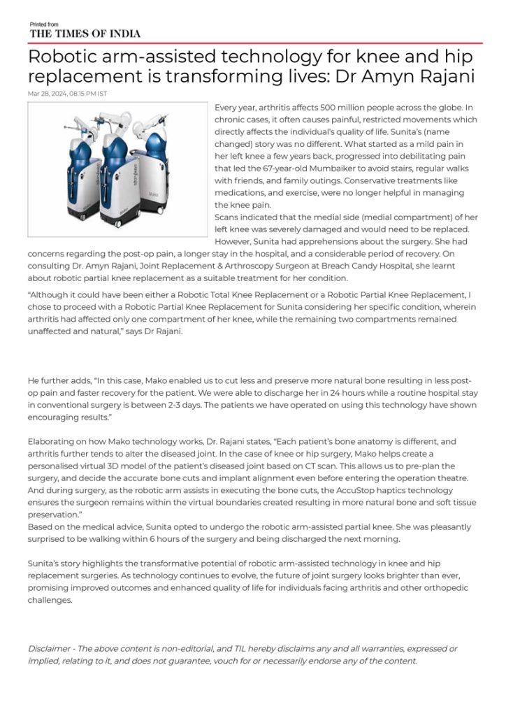 Robotic Arm-assisted Technology for Knee and Hip Replacement is ...