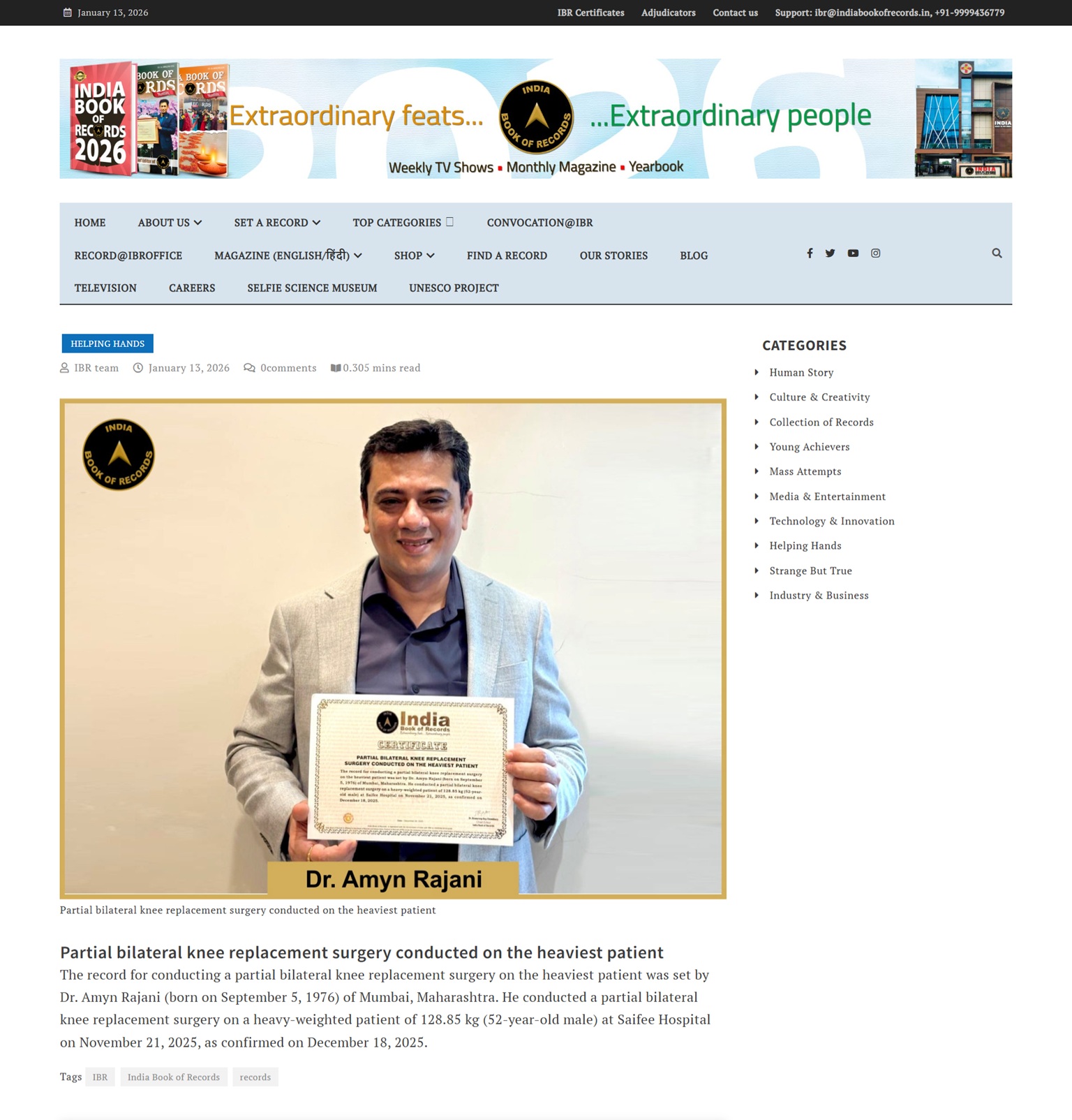 Dr. Amyn Rajani Sets India Book of Records for Partial Bilateral Knee ...